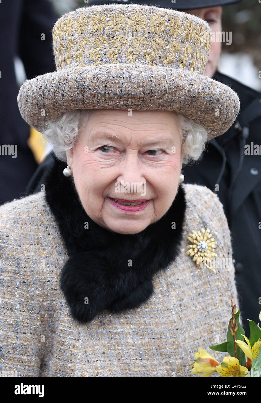 Britain's Queen Elizabeth II attends the church of St Peter and St Paul ...