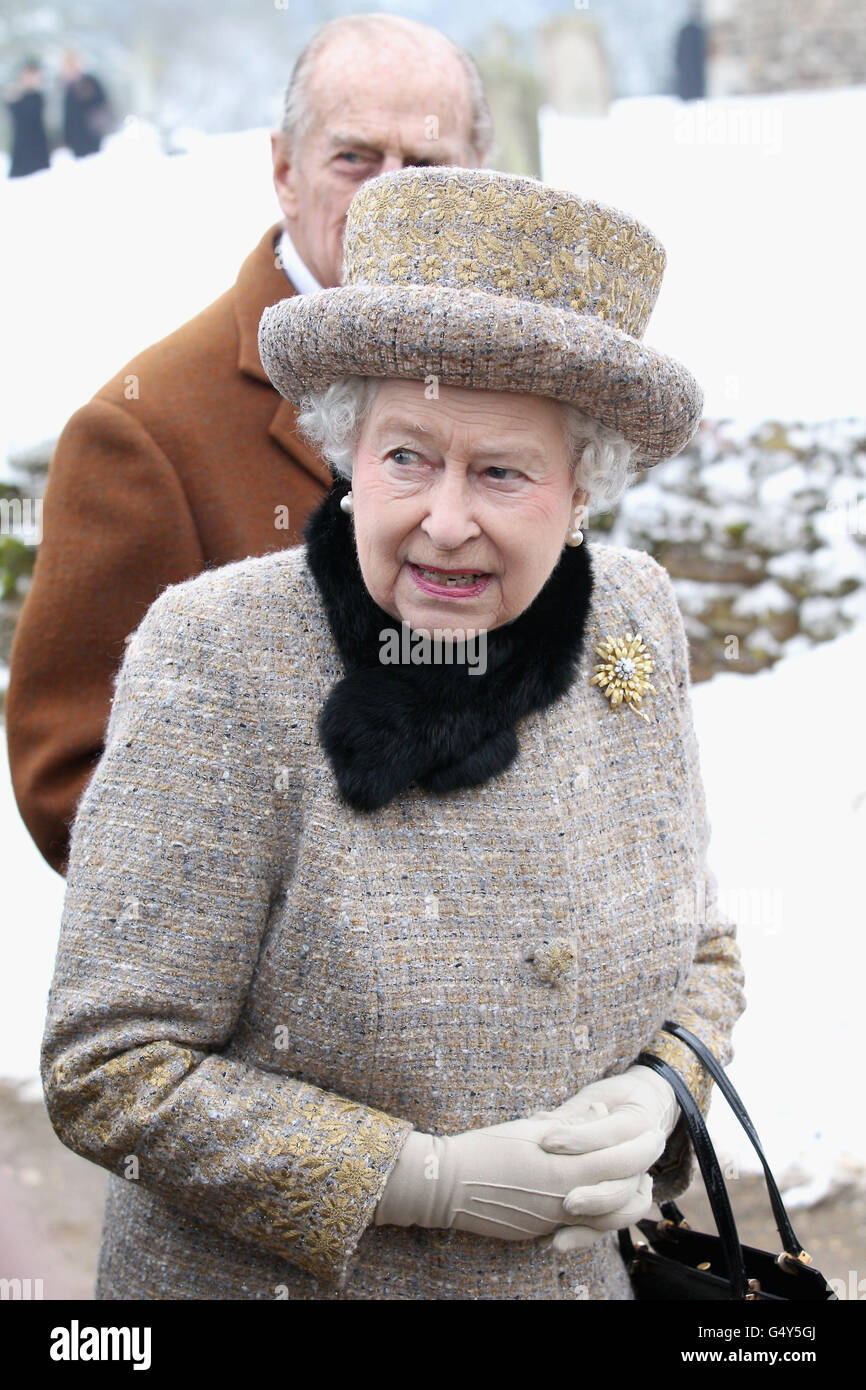 Britain's Queen Elizabeth II attends the church of St Peter and St Paul ...