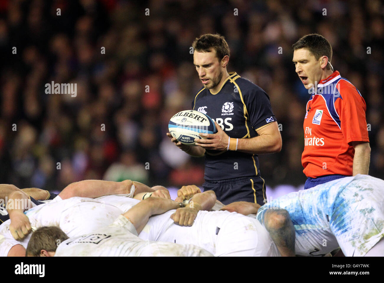 Scotlands mike blair waits to put into a scrum hi-res stock photography ...