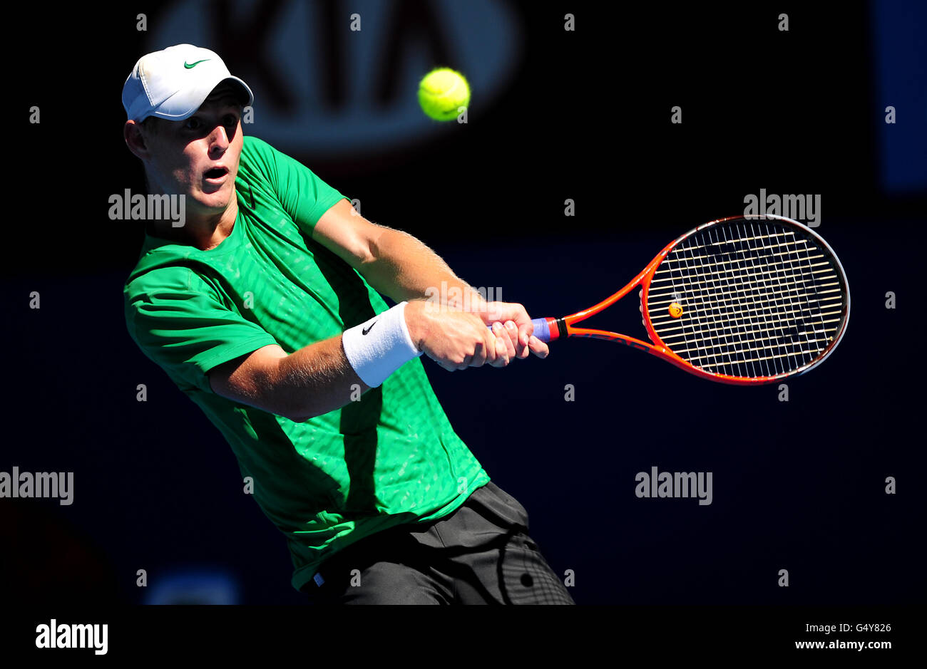Australias luke saville in action during the boys singles final hi-res ...