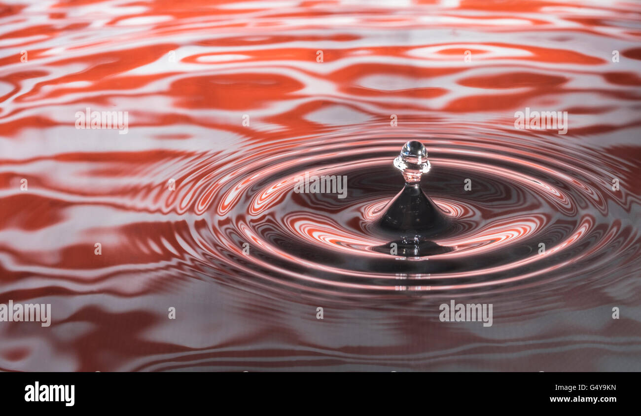 Water drop caught on top of another on brightly colored orange ...