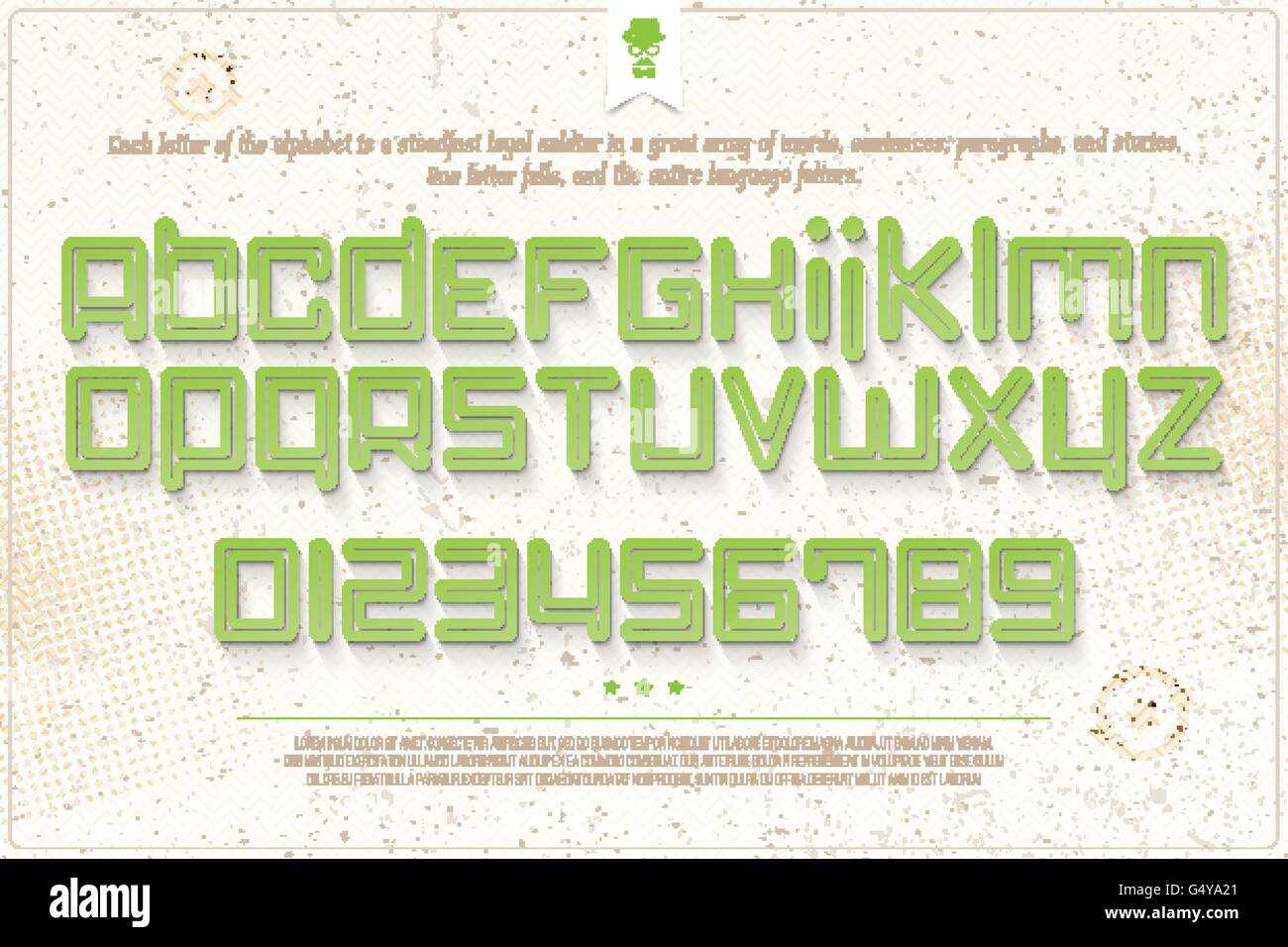 set of green outline alphabet letters and numbers over grunge paper ...
