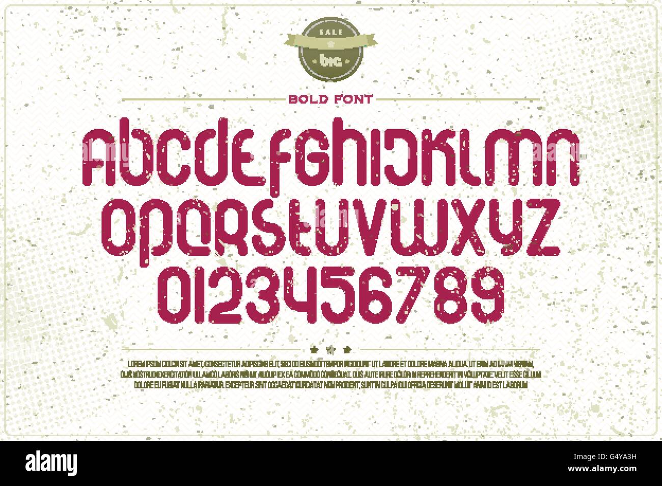 set of rounded style alphabet letters and numbers over grunge paper ...