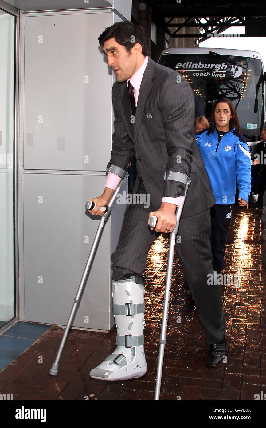 Six rugby 6 bus logo injury plaster leg crutches hi-res stock ...