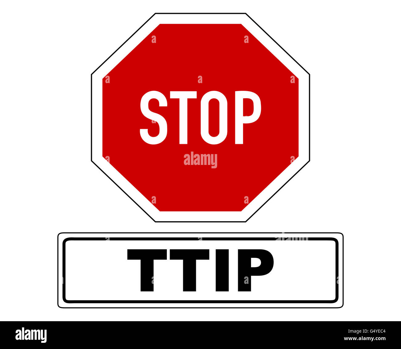 Stop sign with added information Stock Photo - Alamy
