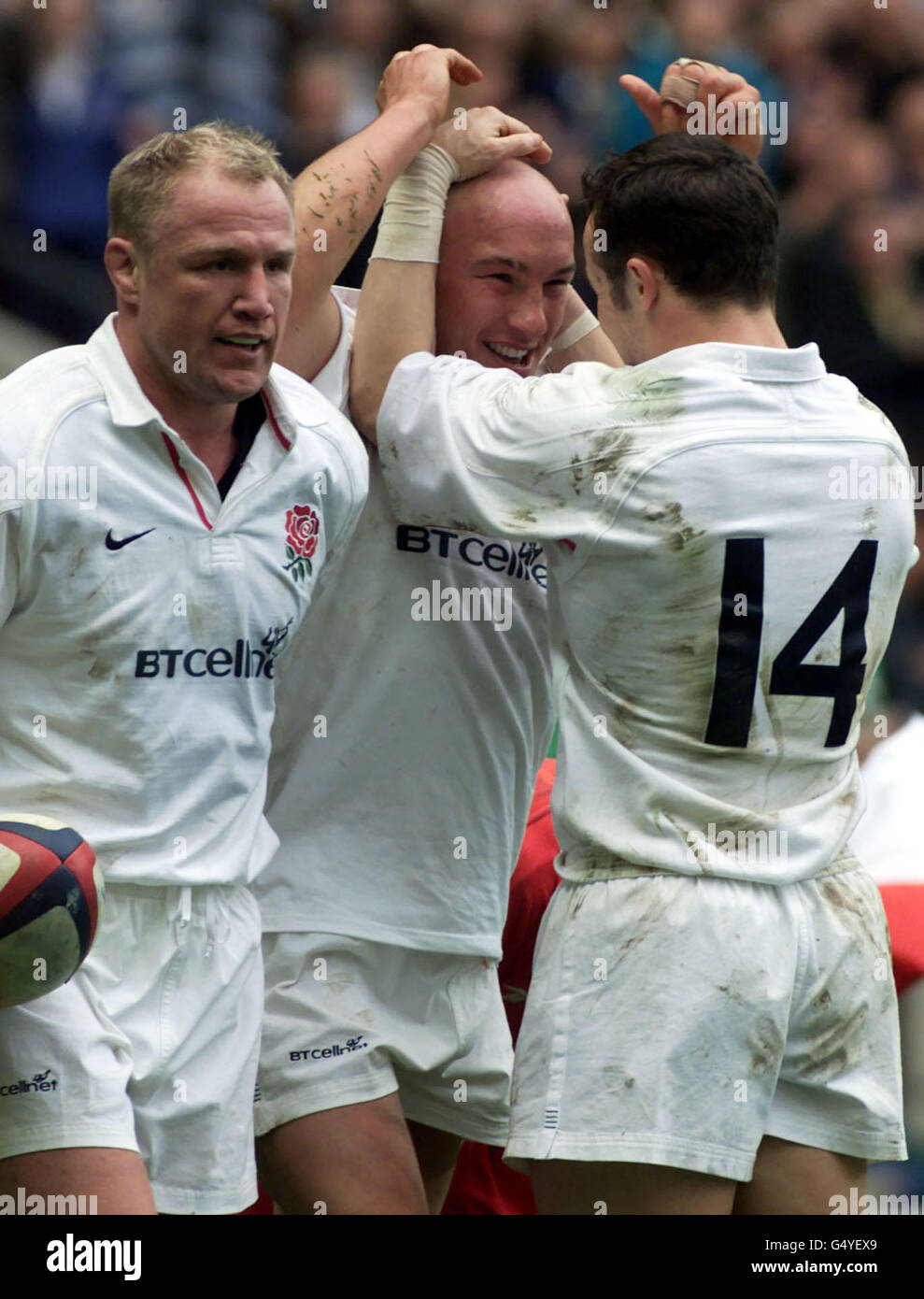 England's Phil Greening (centre) celebrates with team mate Austin ...