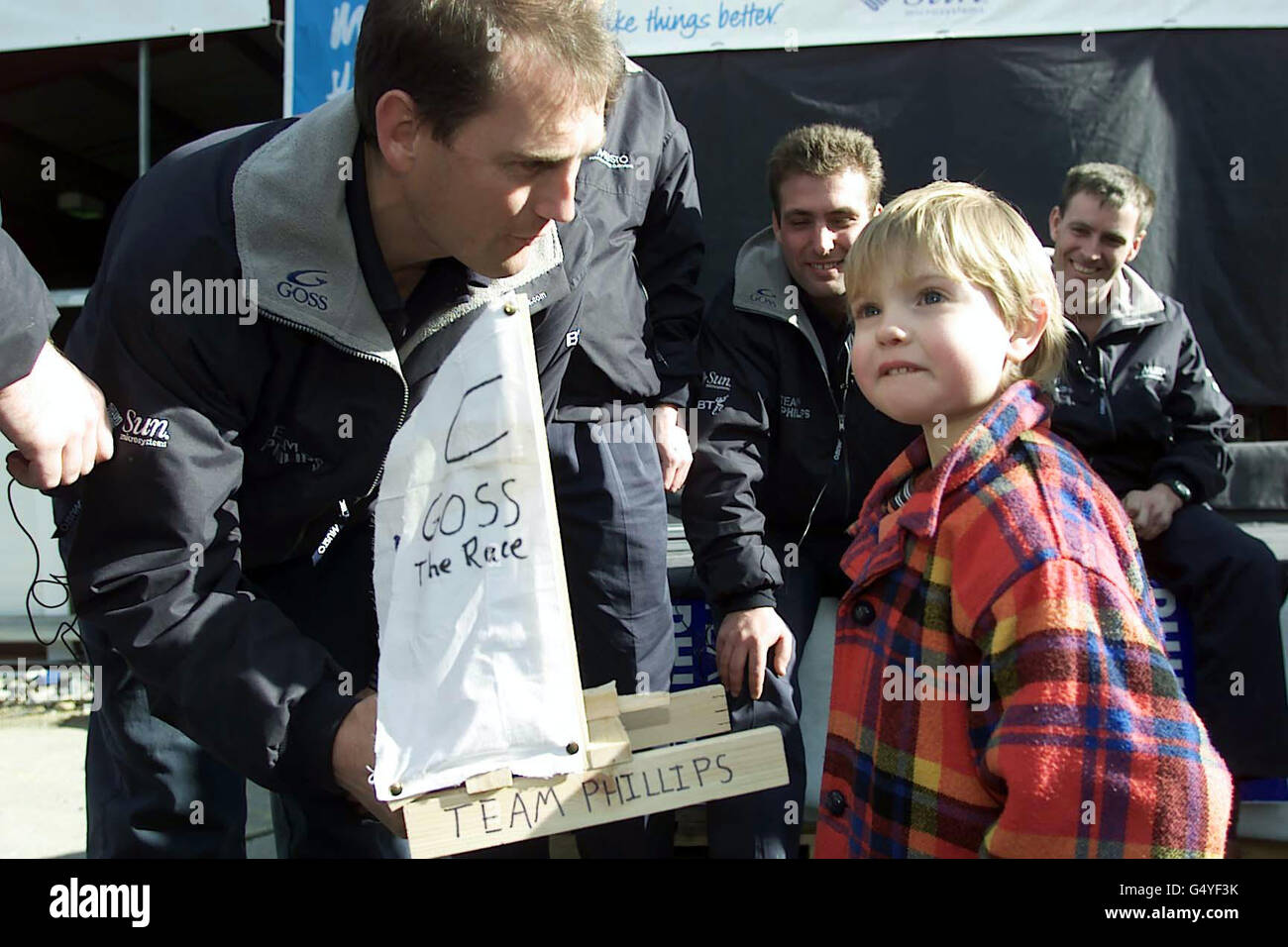 Yachtsman Pete Goss receives a model of his giant wave piercing ...
