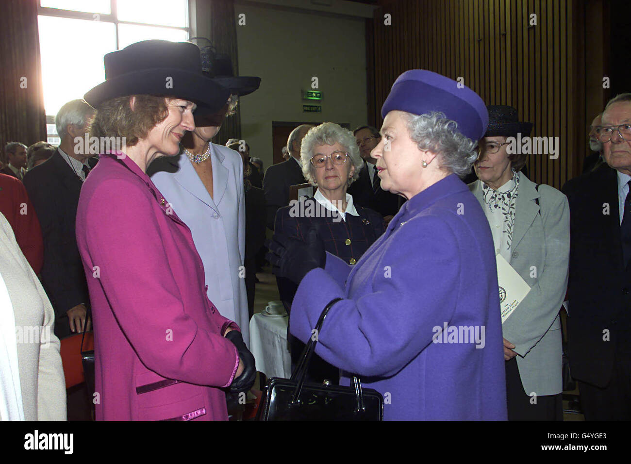 Britains Queen Elizabeth II speaking with Mrs Jones, widow of Colonel H ...