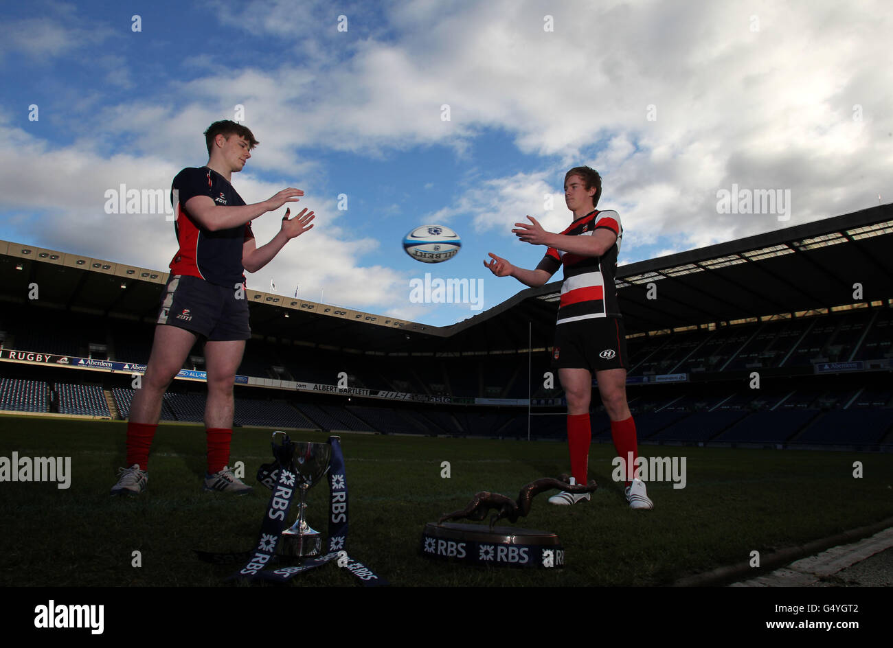 Musselburgh's Callum Kerr (left) and Stirling County's Jack Urquart ...
