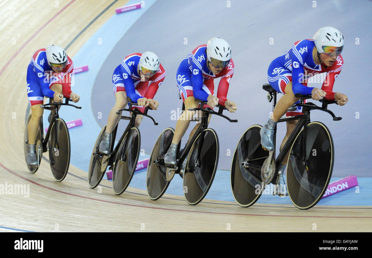 Britain's Steven Burke, Ed Clancy, Peter Kennaugh and Geraint Thomas in ...