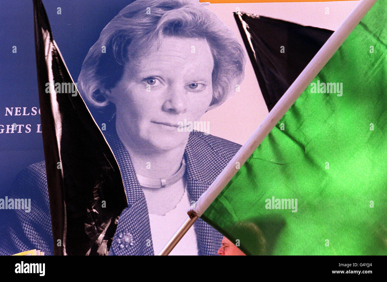 A billboard poster showing the face of murdered defence lawyer Rosemary ...