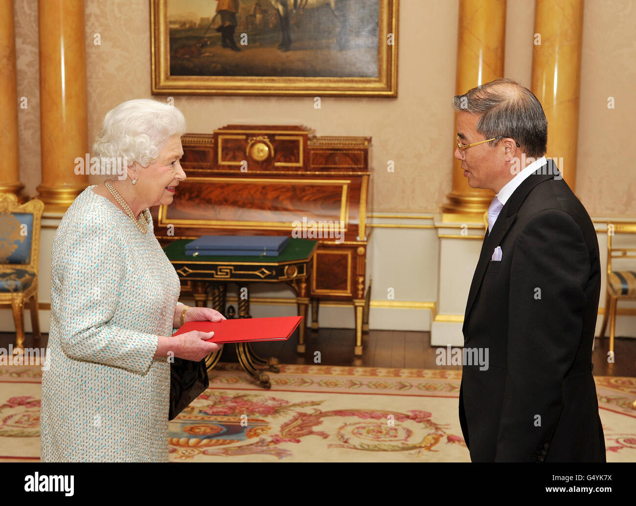 Queen Elizabeth II talks with the Ambassador of the Democratic People's ...