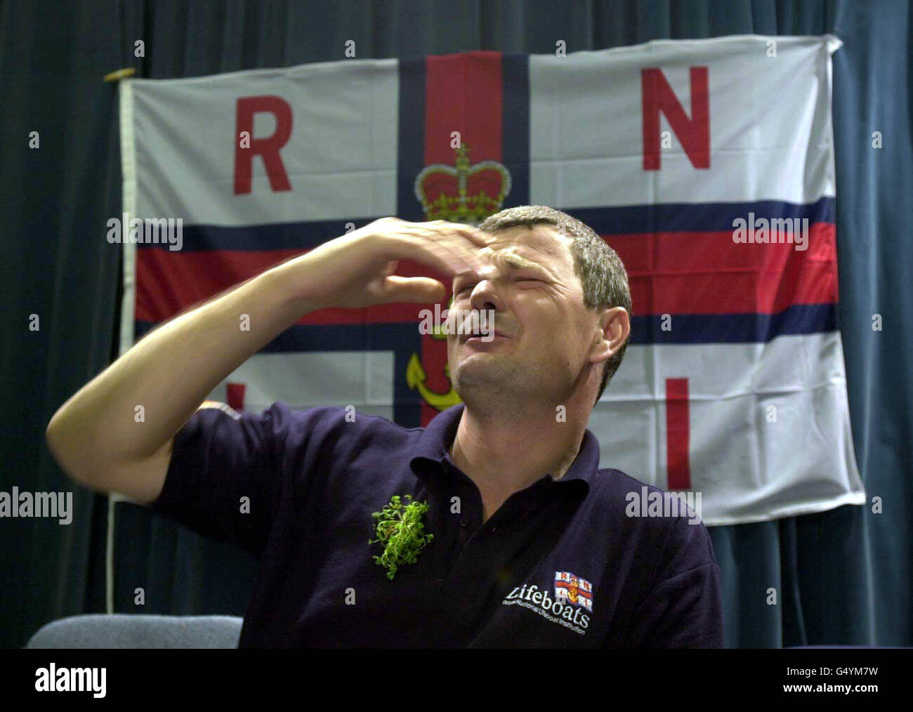 A look of anguish for RNLI Lifeboatman Ian Canavan from Ireland during ...