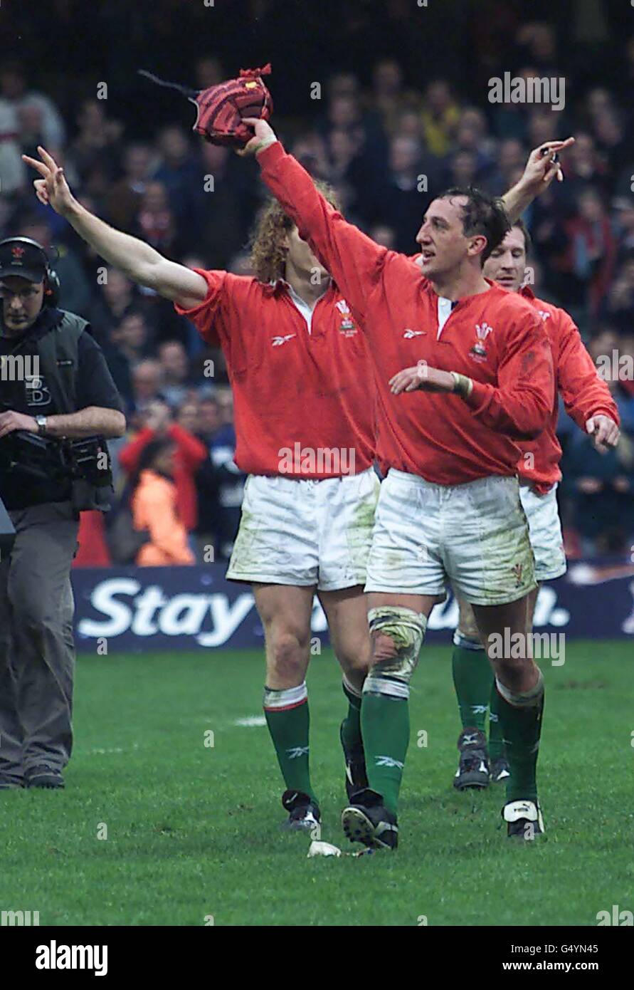 Wales' Rupert Moon and Matt Cardey (long hair) celebrate their side's ...
