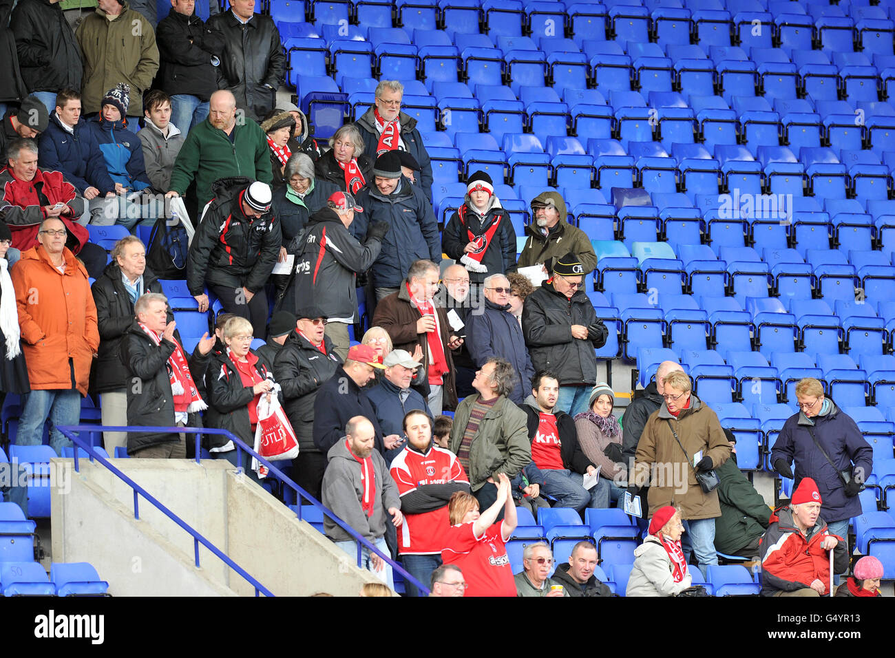 Charlton Athletic fans make their way to their seats before the game ...