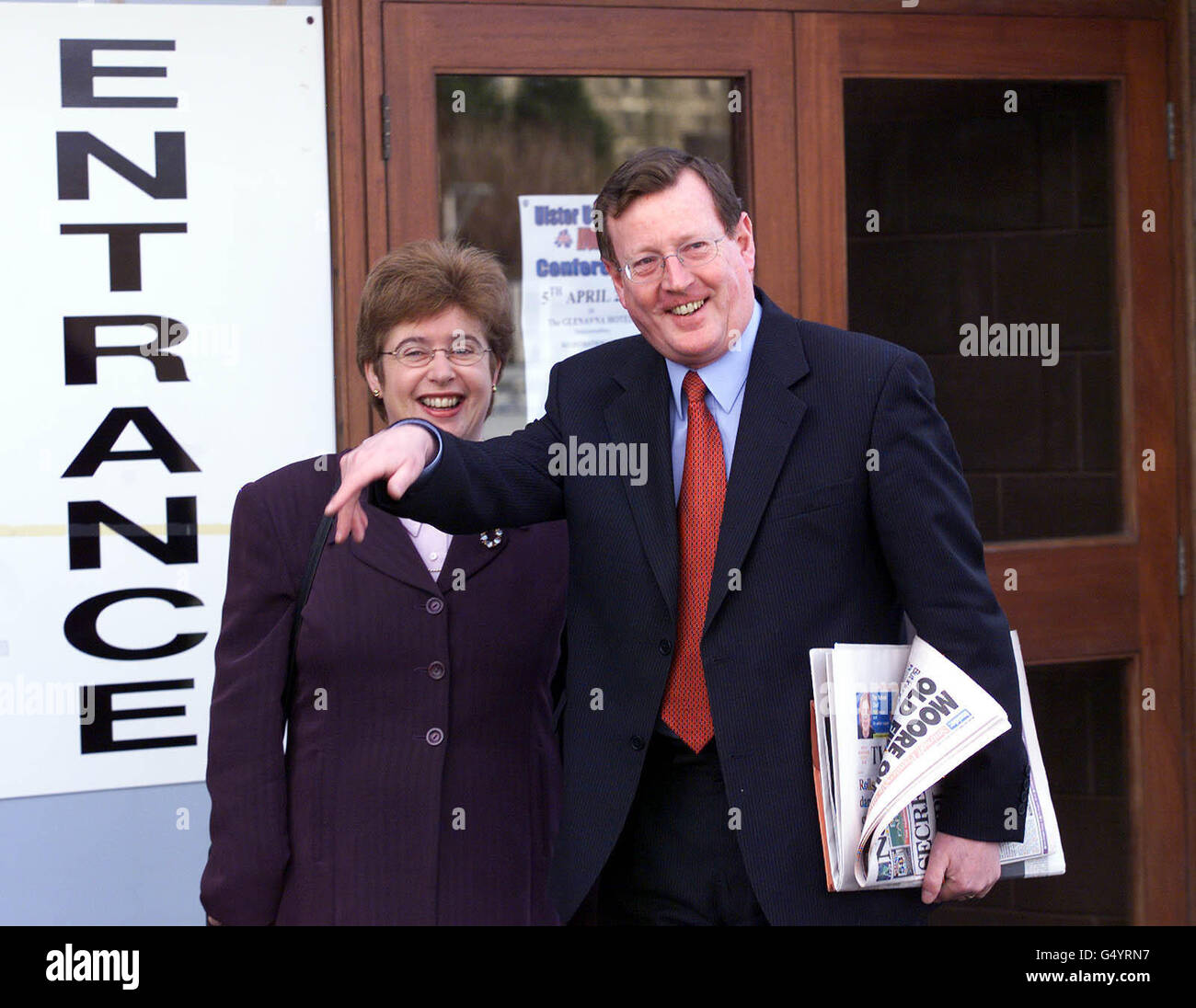 A confident David Trimble arrives with his wife Daphne at Balmoral Hall ...