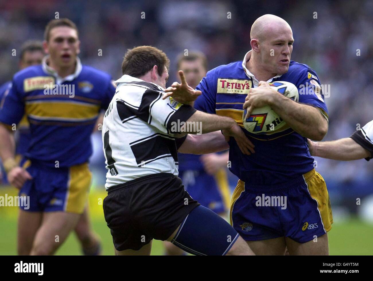 Leeds Rhinos' Centre Keith Senior shrugs of a Hull tackle, during their ...