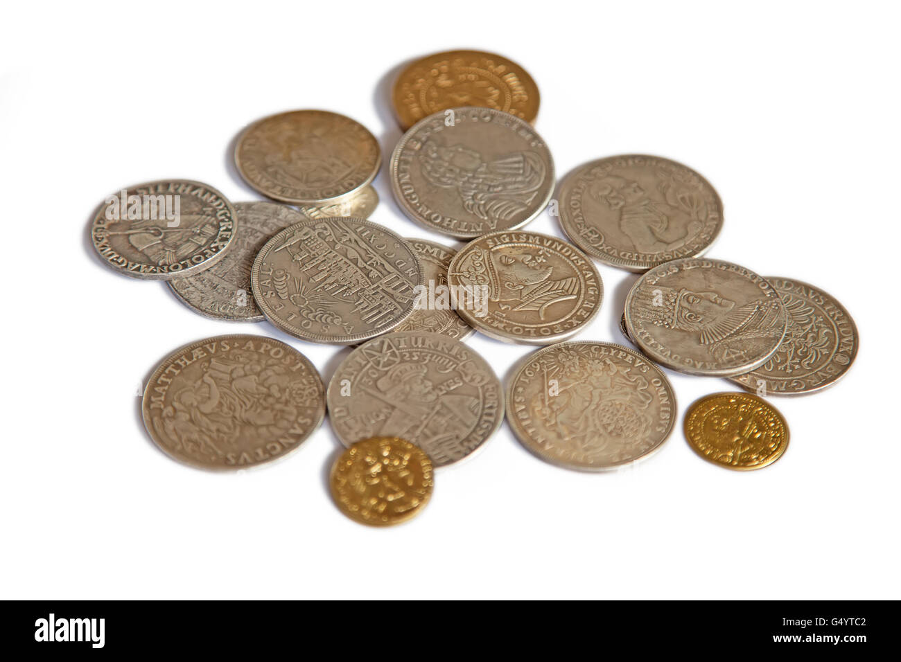 Collection of the medieval coins on the white background Stock Photo ...