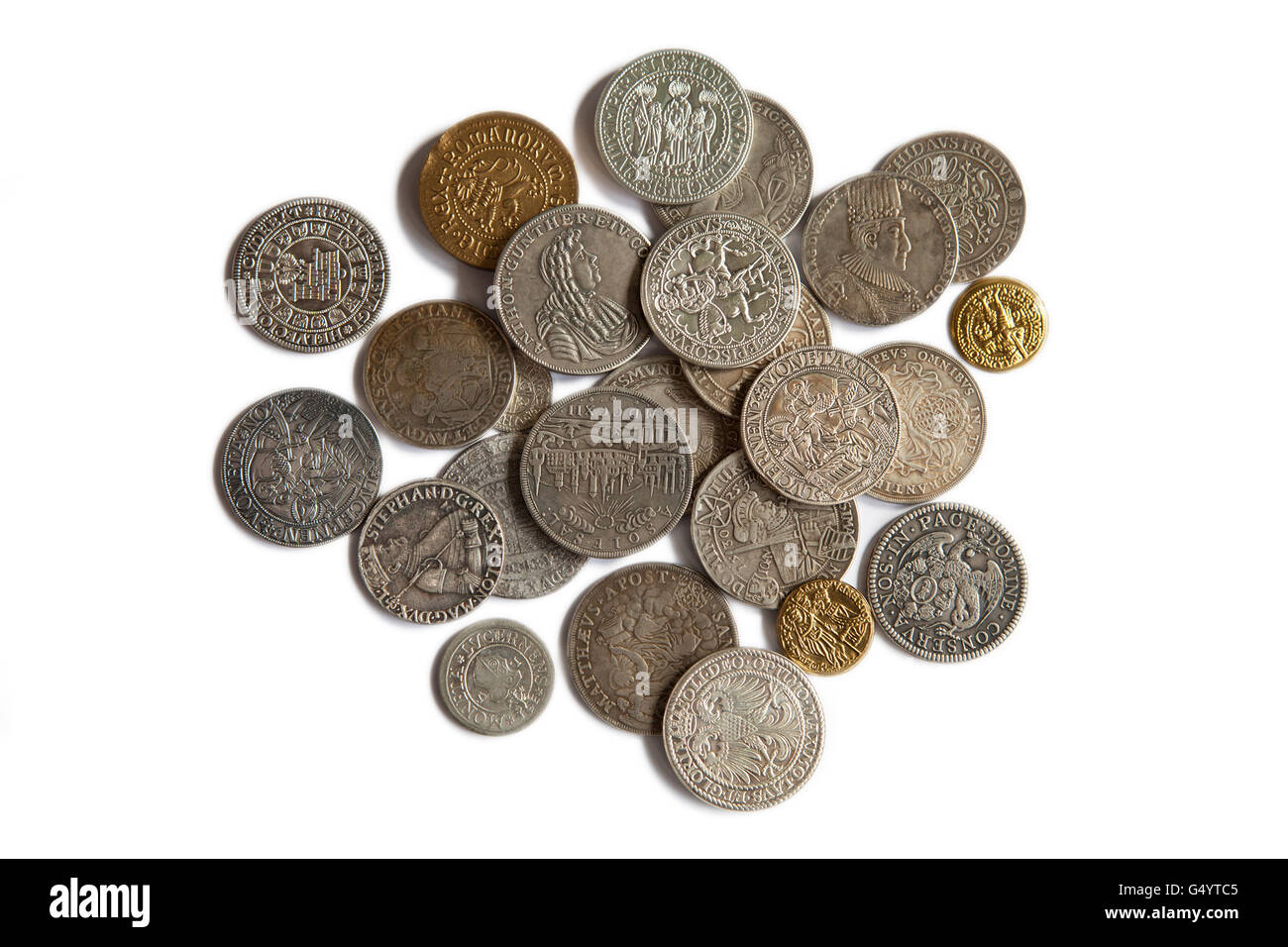 Collection of the medieval coins on the white background Stock Photo ...