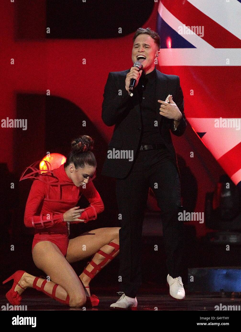 Brit Awards 2012 - Show - London. Olly Murs on stage during the 2012 ...