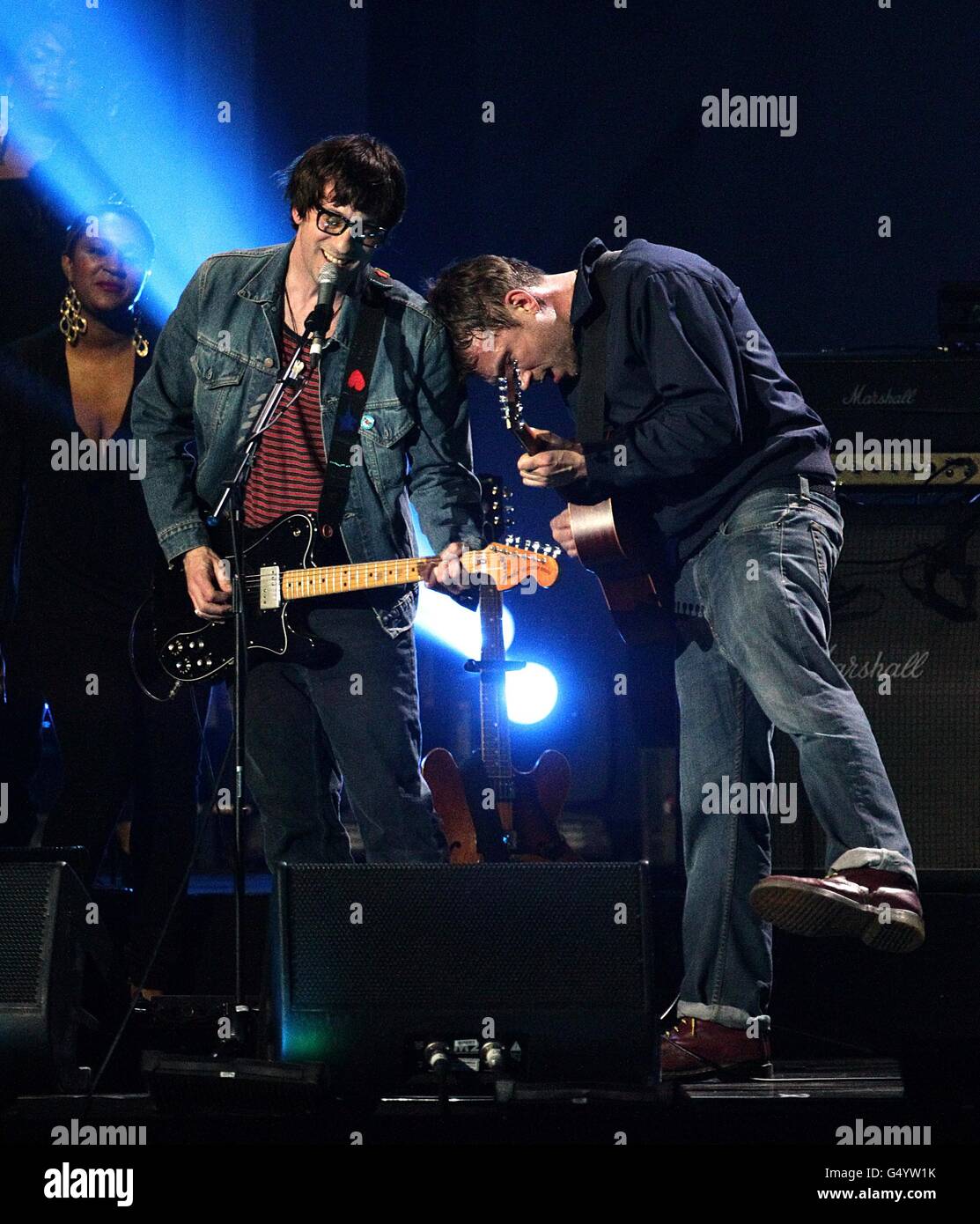 Blur Perform during the 2012 Brit awards at The O2 Arena, London Stock ...