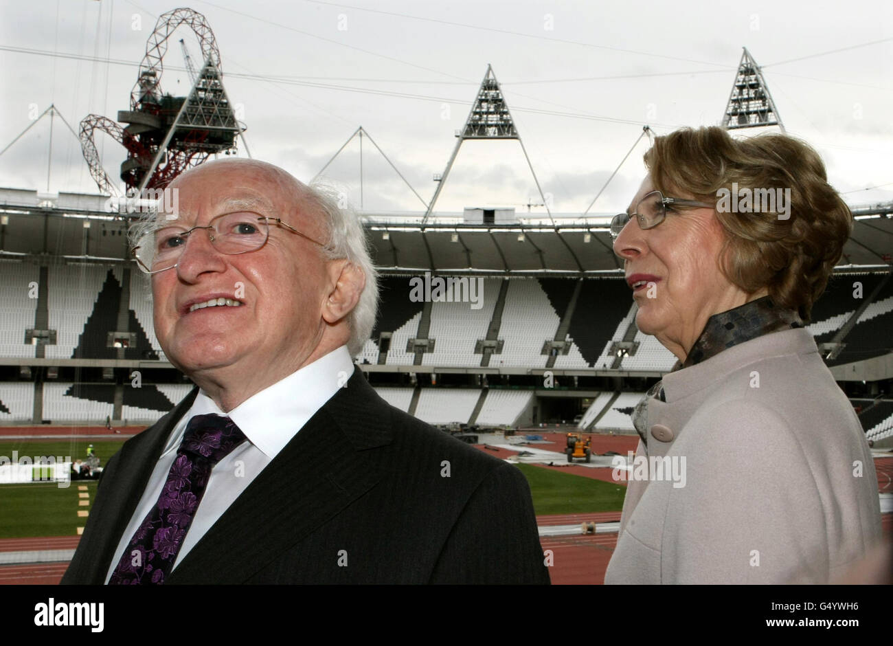 Irish President Michael D Higgins and his wife Sabina are shown round ...