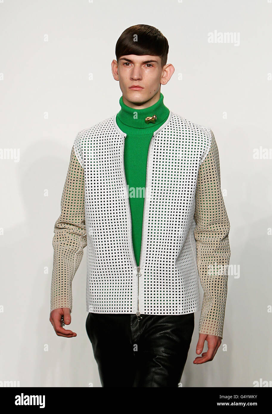 A model on the catwalk during the J.W. Anderson Men London Fashion Week ...