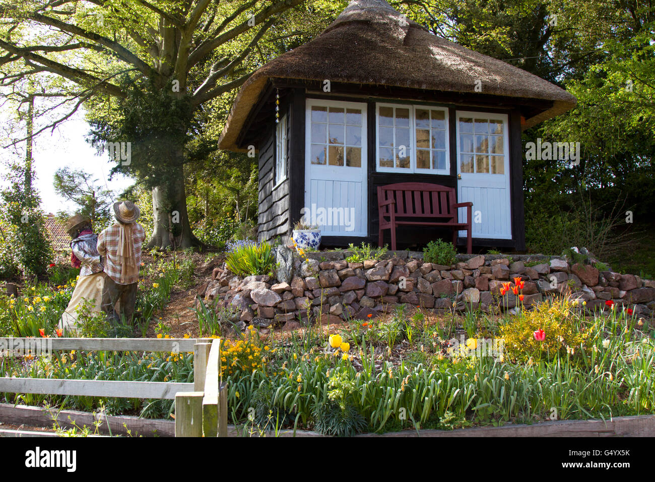 Thatched summer house at Halsway Manor Stock Photo - Alamy