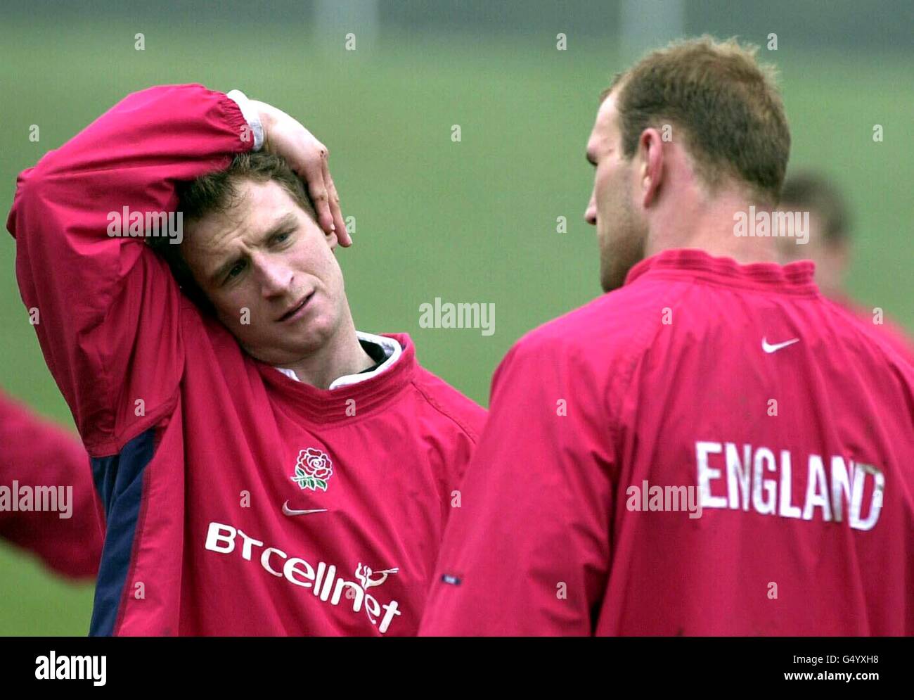 England rugby players Mike Catt (left) and Lawrence Dallaglio during a ...