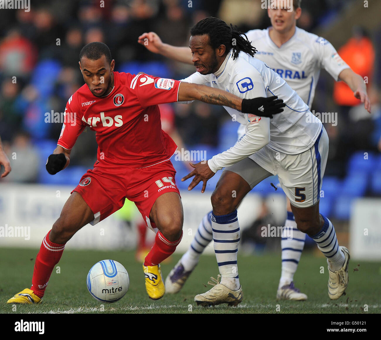 Charlton Athletic's Danny Haynes (left) tries to get past Tranmere ...
