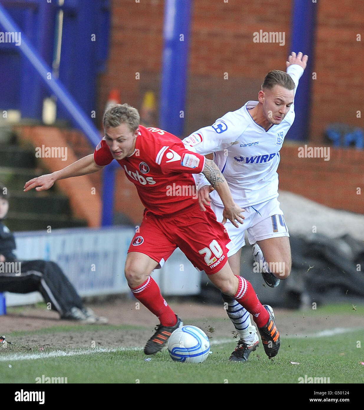 Charlton Athletic's Chris Solly (left) and Tranmere Rovers Adam McGurk ...