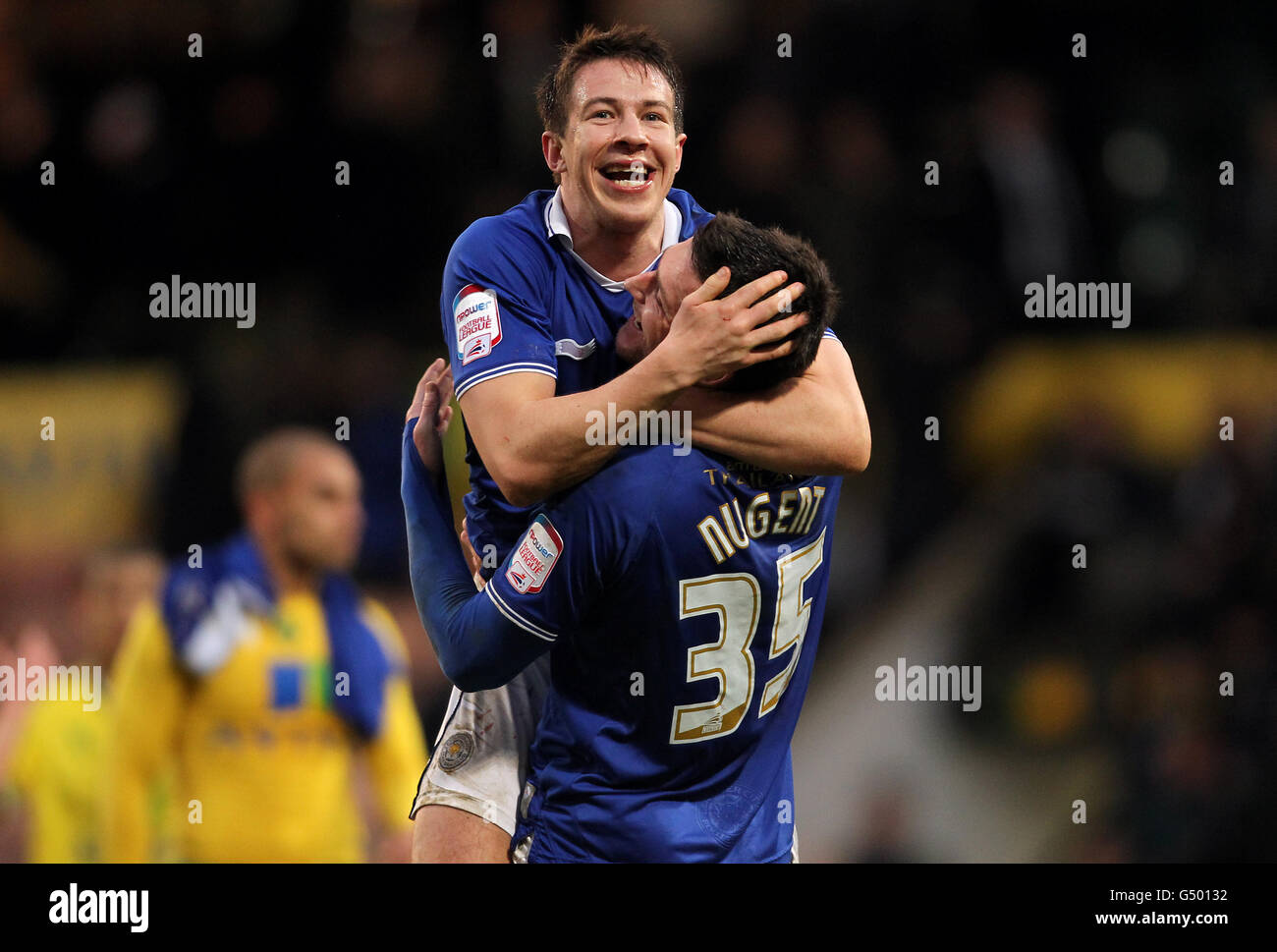 Leicester City's Sean St Ledger (centre) celebrates their victory at ...