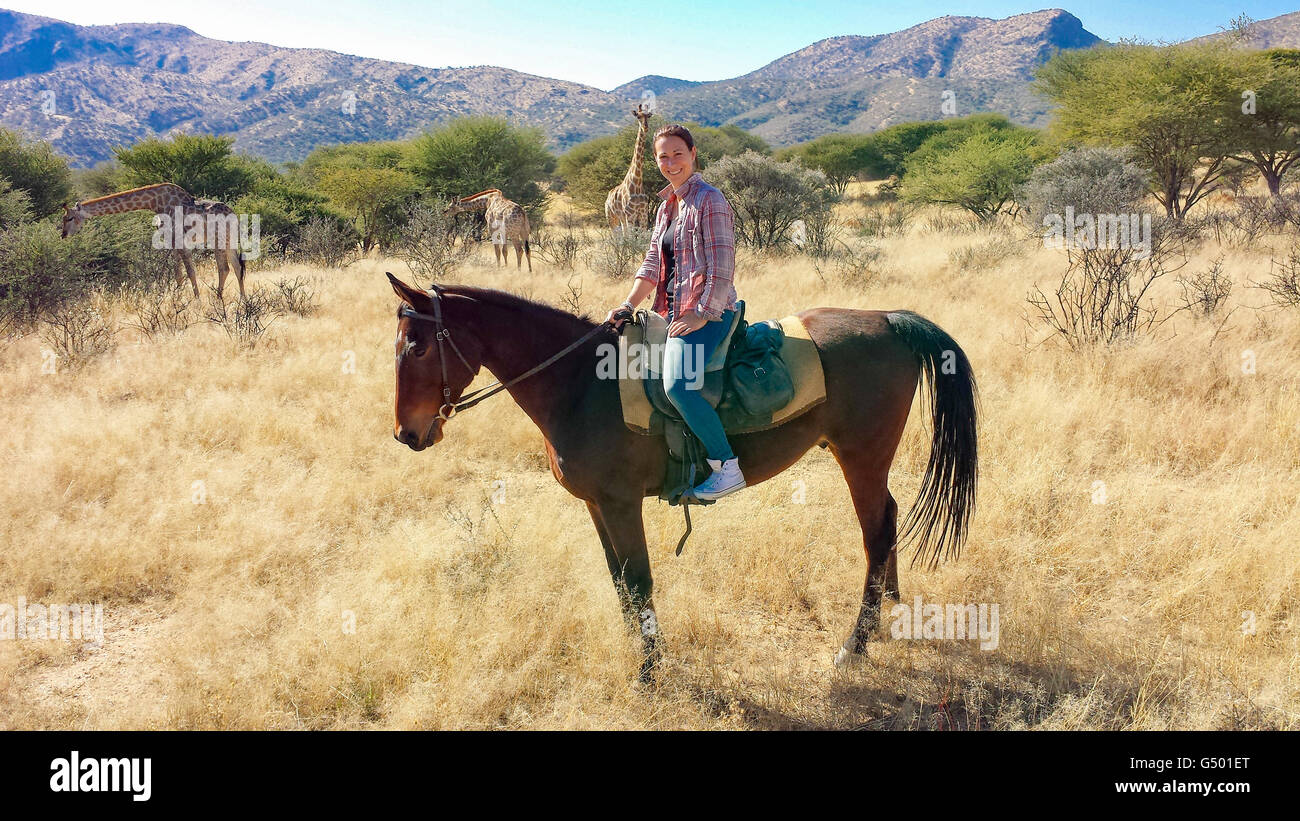 Namibia, Okapuka Ranch, Morning Ride with the Horse, Game Ride, Woman ...