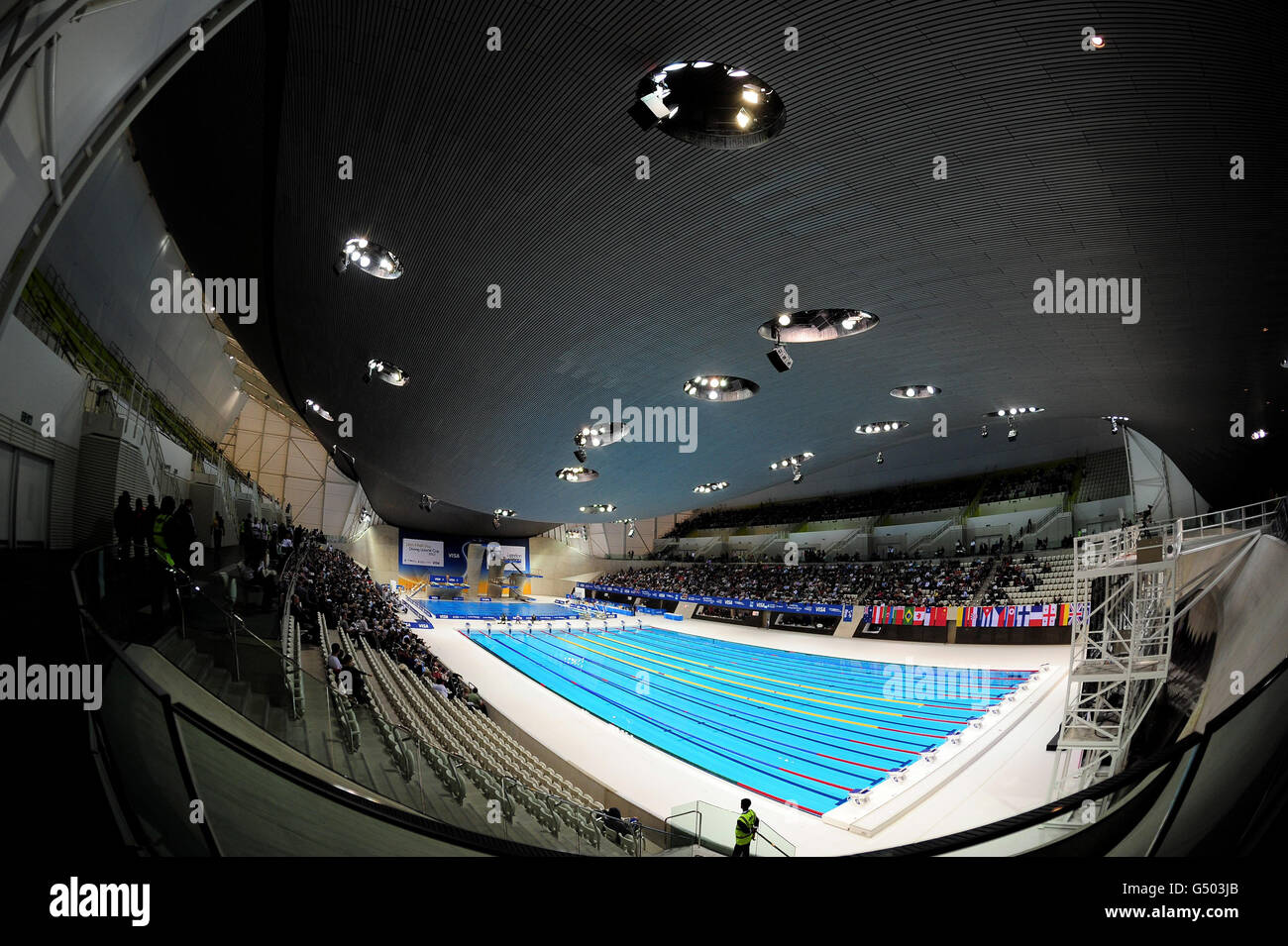 A general view of the pool at the Aquatics Centre in the Olympic Park ...
