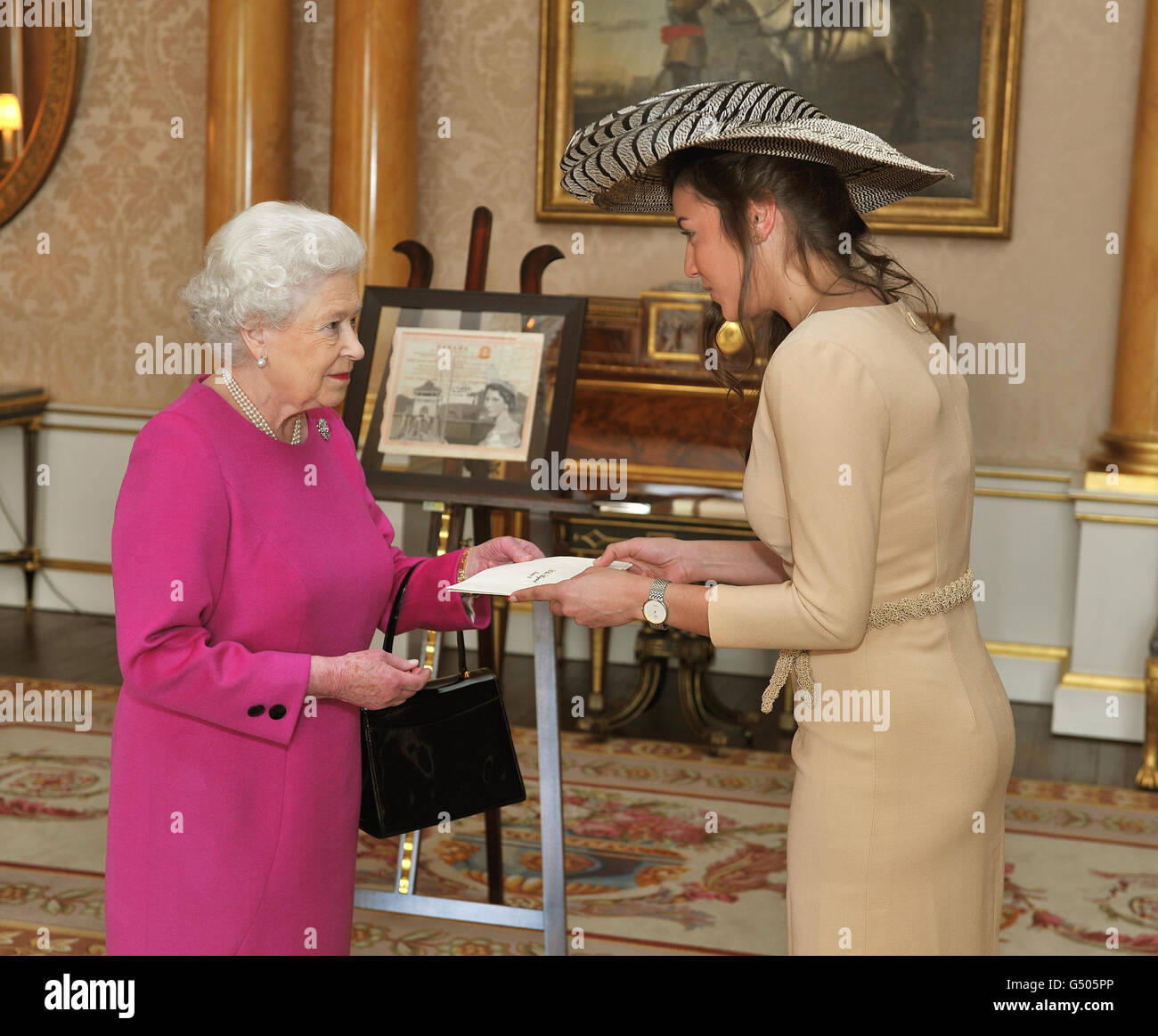 Queen Elizabeth II with the Ambassador of Panama Ms Ana Irene Delgado ...
