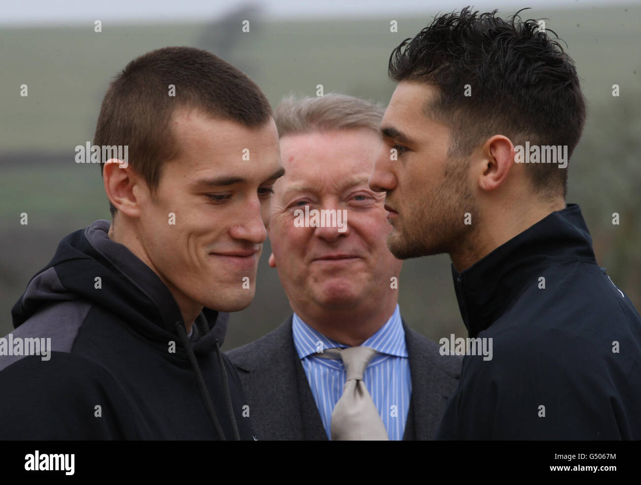 Tommy Karpency (left), Promoter Frank Warren and Nathan Cleverly (right ...