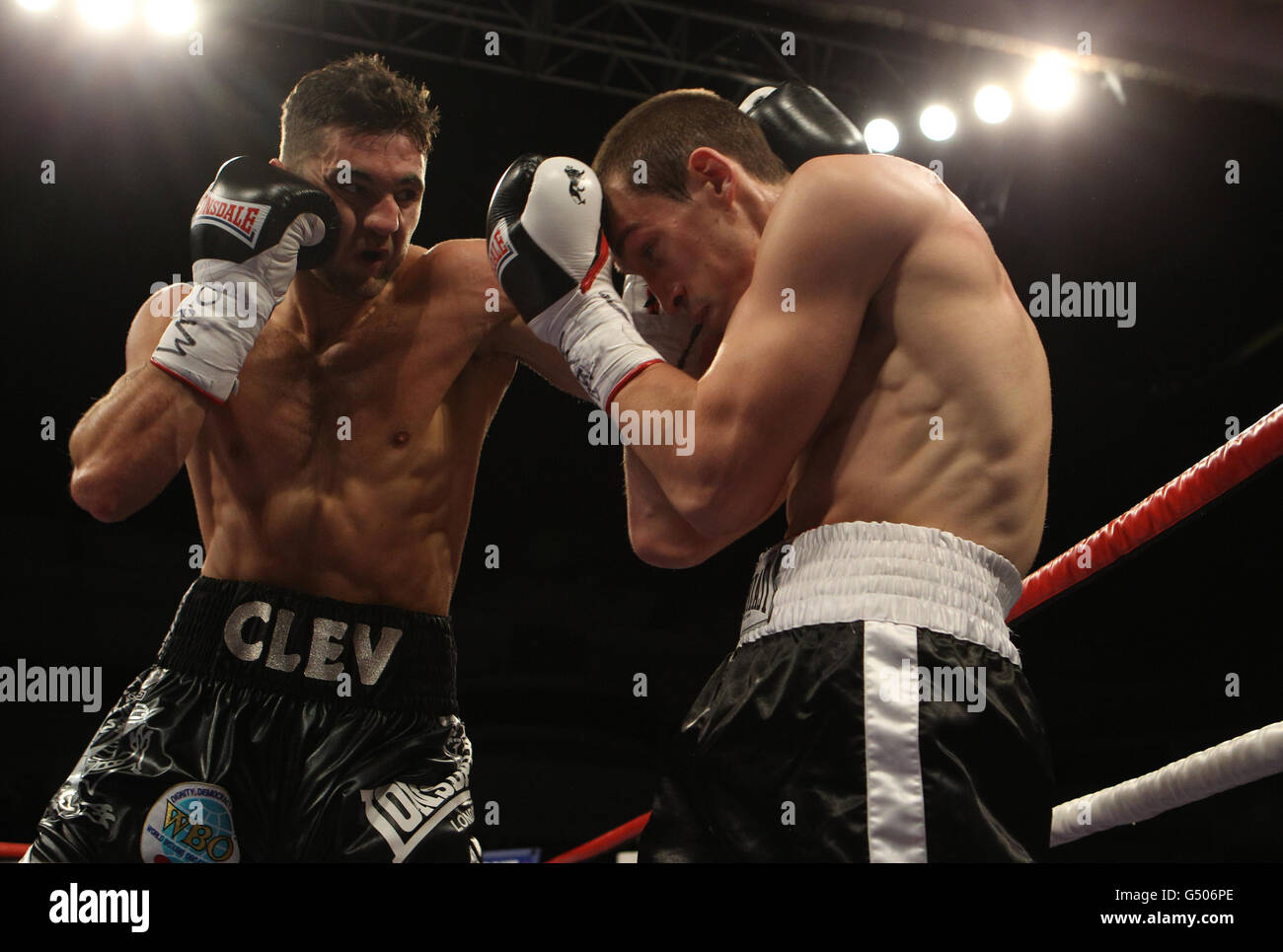 Nathan Cleverley (left) in action against Tommy Karpency during the WBO ...