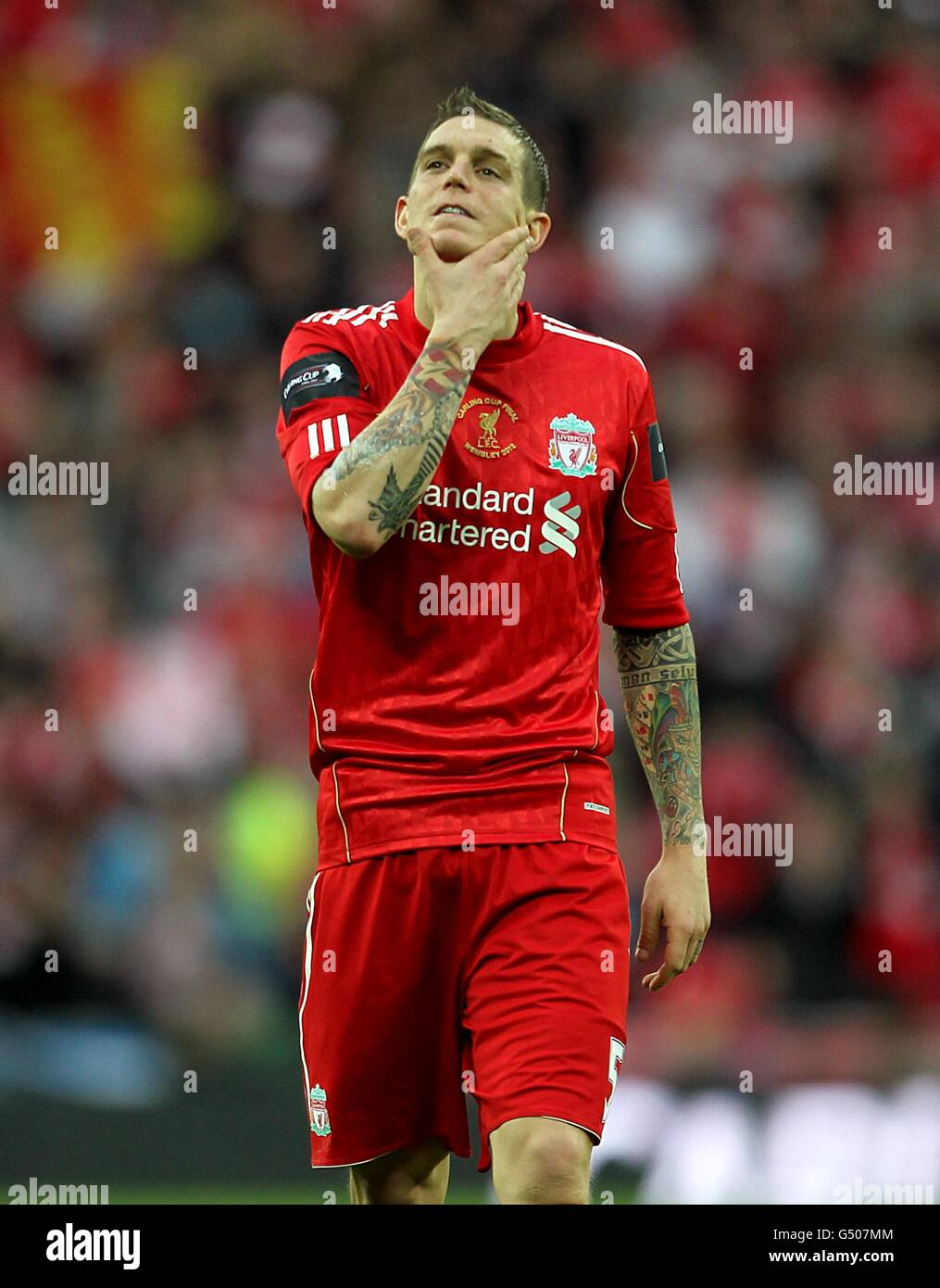 Liverpools daniel agger prior to the start of the half hi-res stock ...