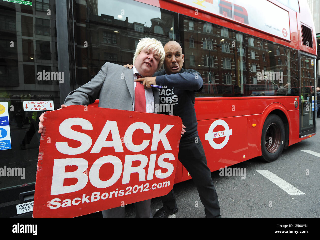 Demonstrators from the Sack Boris Campaign protest beside the new hop ...