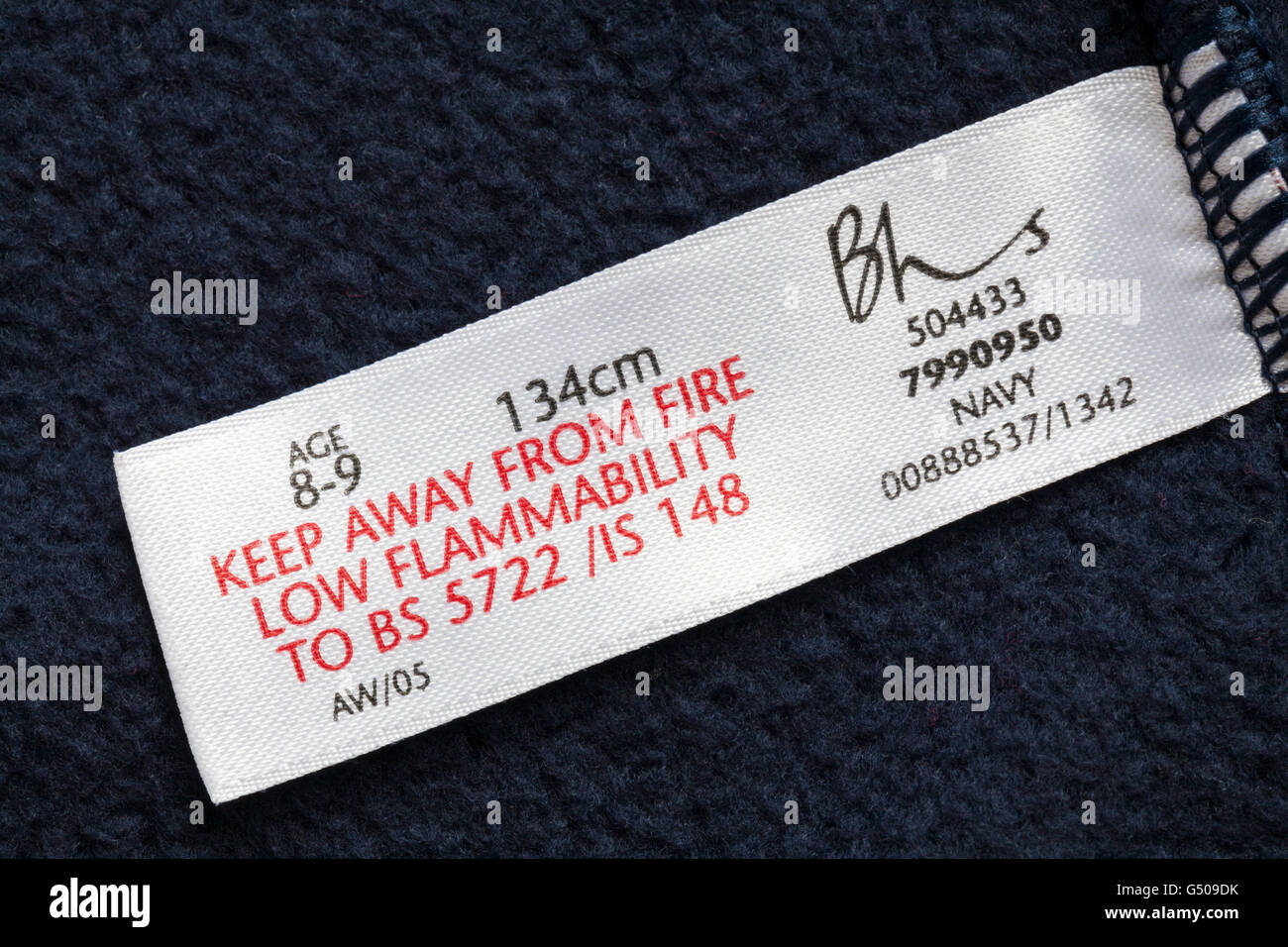 Keep away from fire low flammability information on label in BHS ...