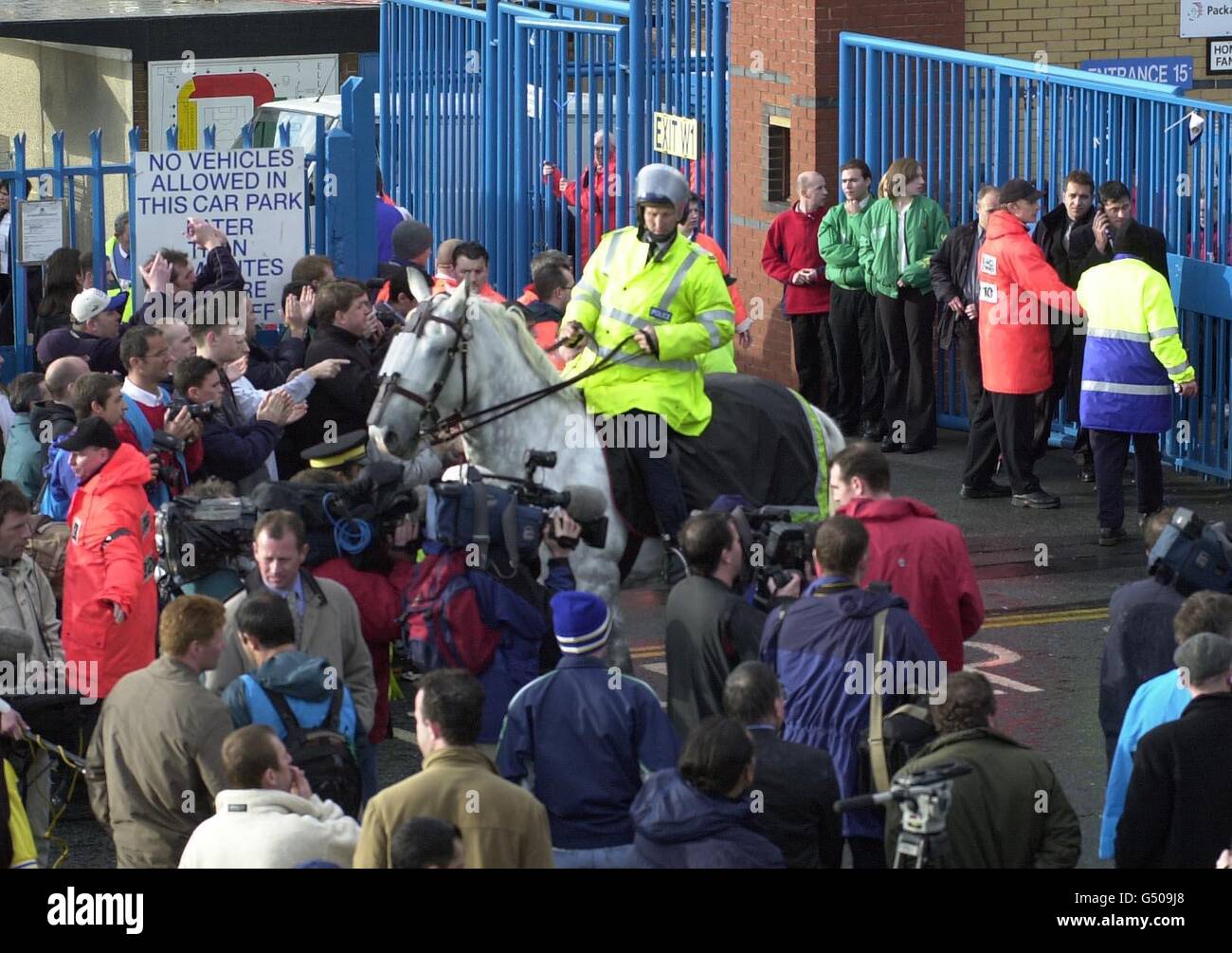 Mounted Police control the crowds outside Elland Road as the ...