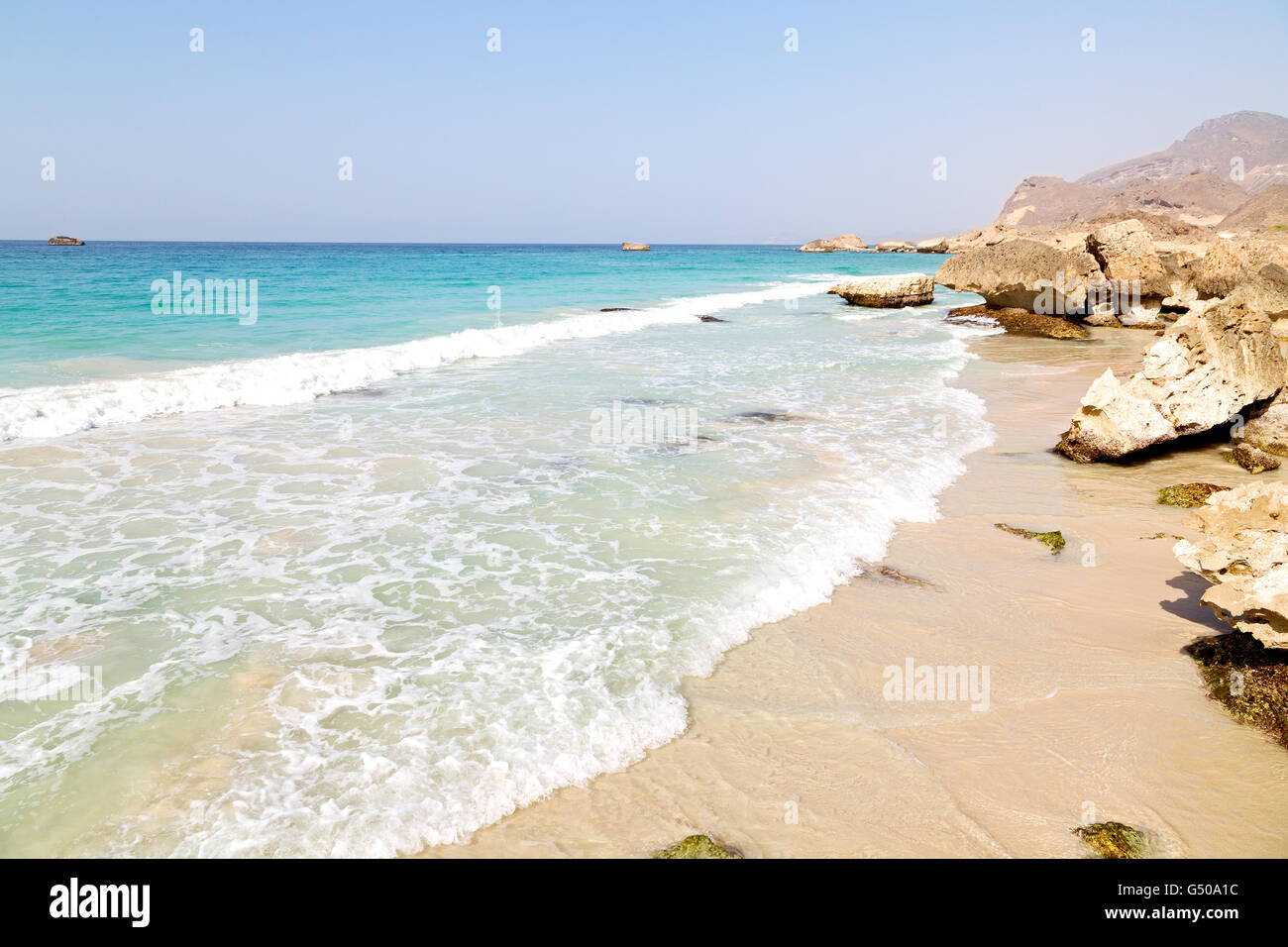 relax near sky in oman coastline sea ocean gulf rock and beach Stock ...