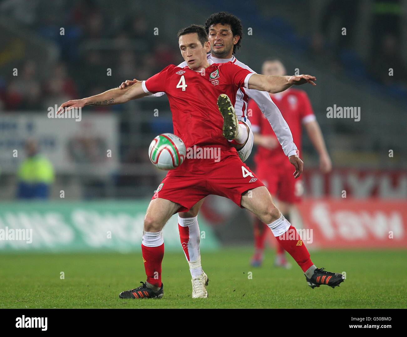 Wales' Andrew Crofts holds off Costa Rica's Michael Barrantes Stock ...