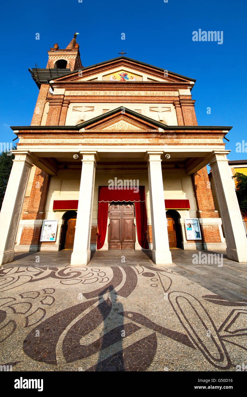in the parabiago old church closed brick tower sidewalk italy lombardy ...
