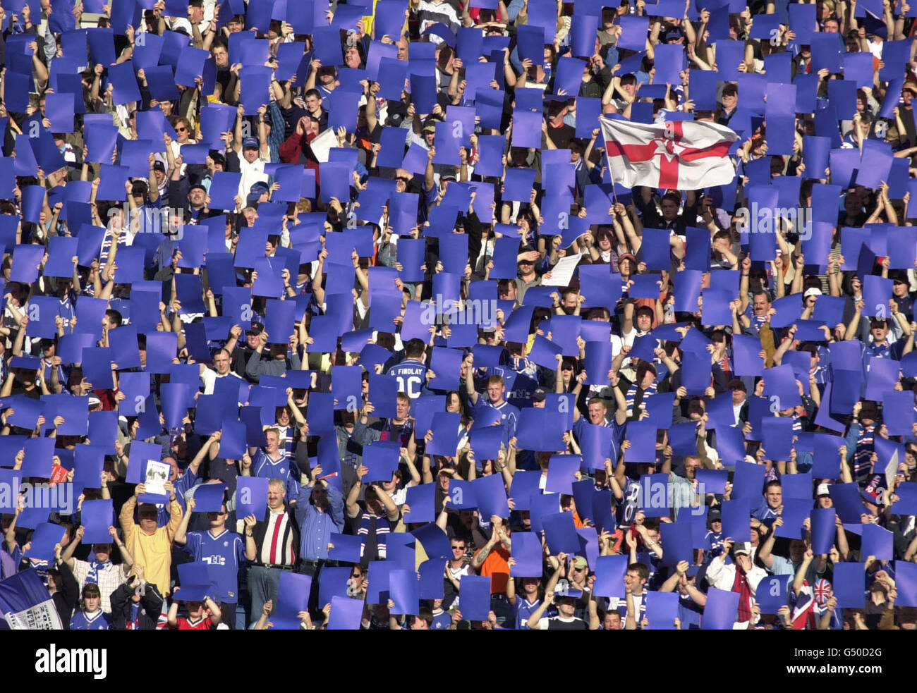 Ranger's supporters hold aloft the teams colours before their teams ...