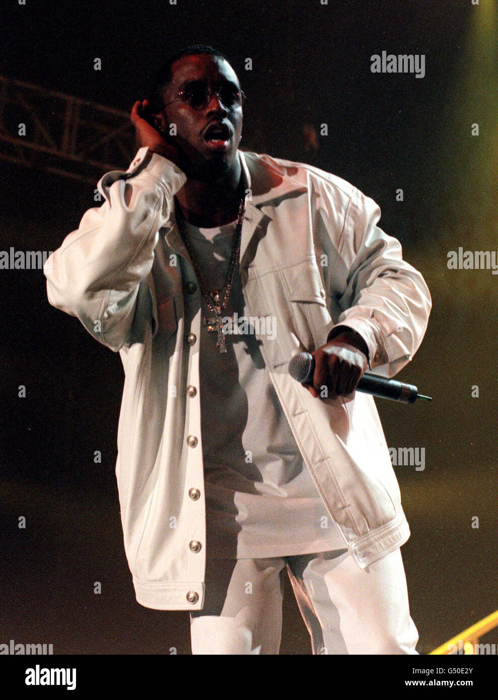American rap singer Puff Daddy performing on stage at the Wembley Arena ...