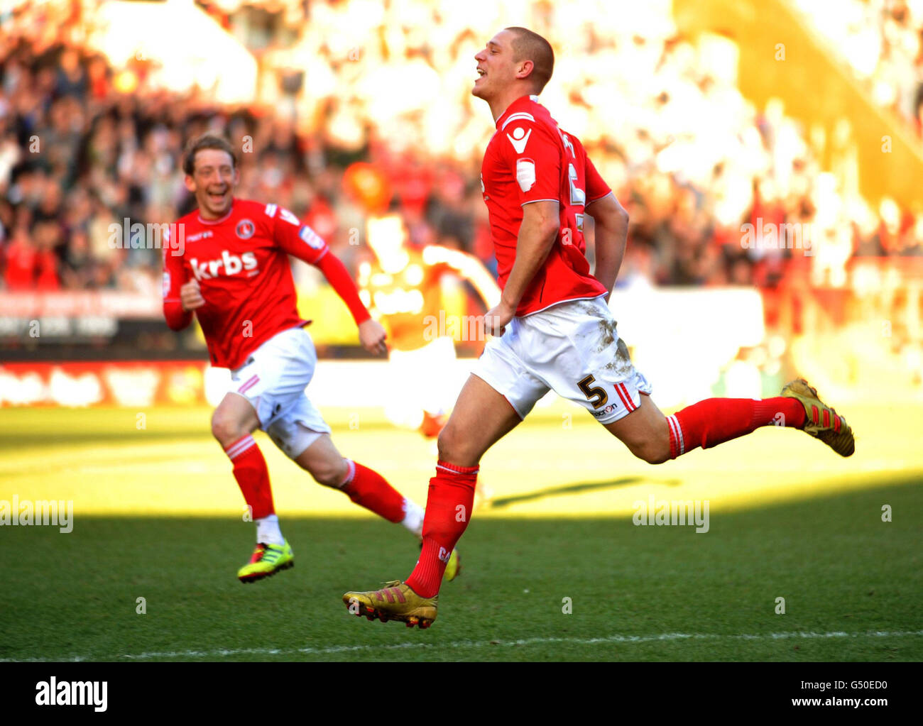 Chartlon Athletic's Michael Morrison celebrates scoring his side's ...