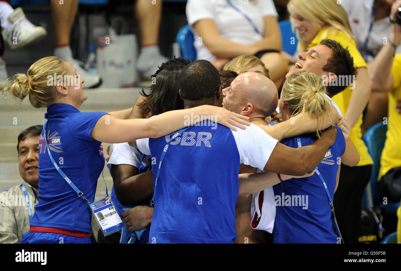 Great Britains Peter Waterfield is mobbed after winning Bronze in the ...