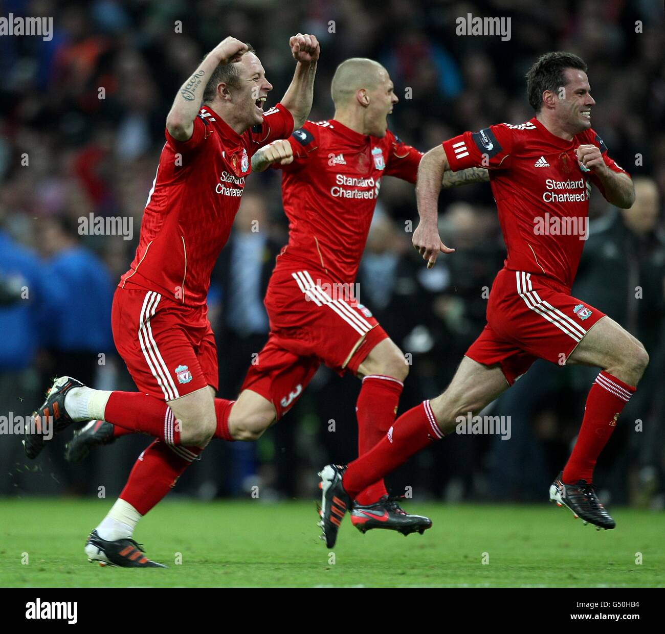 Liverpool's Martin Skrtel (centre), Jamie Carragher (right) and Charlie ...