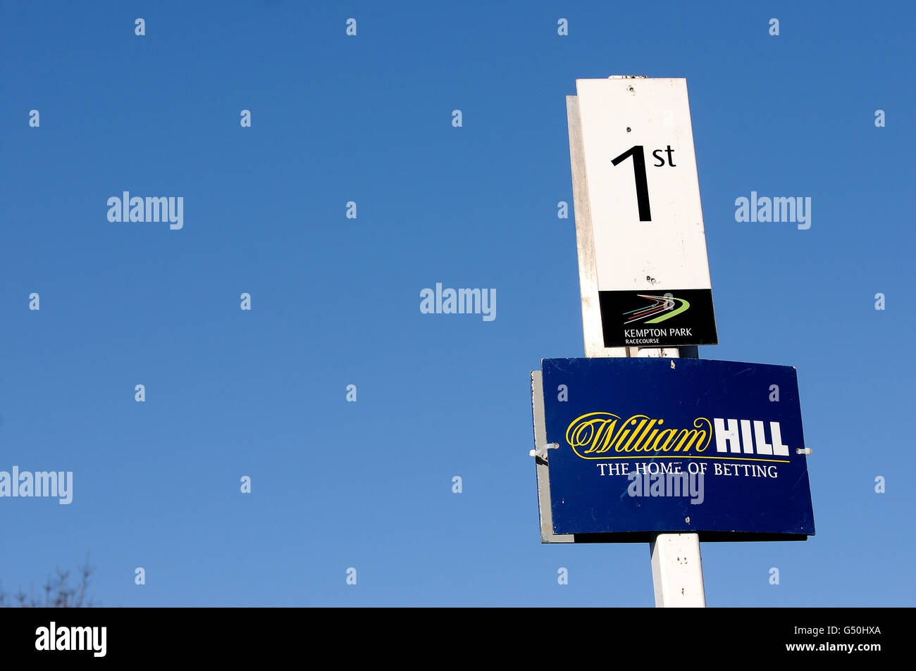 William Hill signage in the winners enclosure at Kempton Park Stock ...